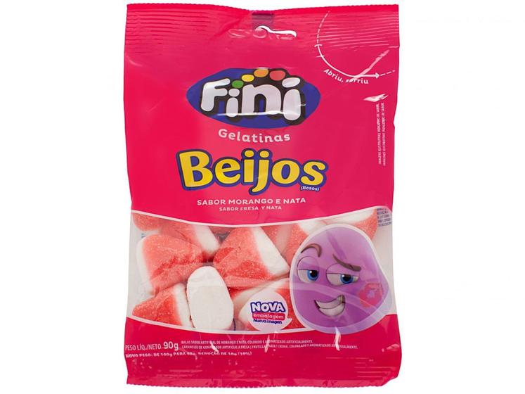Bala de Gelatina Fini Beijos de Morango e Nata - 90g Pacote - Bala de ...