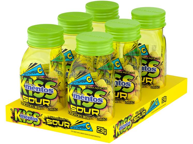 Bala Mentos Kiss Sour Limão sem Açúcar 38,5g Display com 6 Potes ...