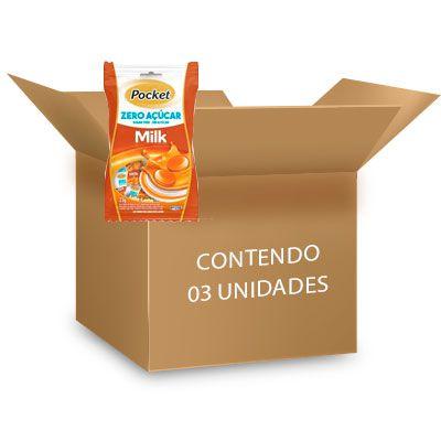 Bala Pocket Milk Zero Açúcar Leite Pacote contendo 3 sachês de 23g cada ...