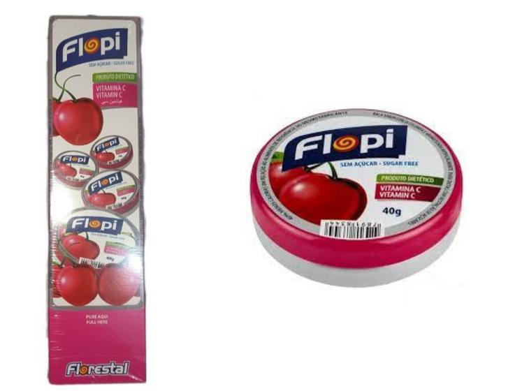 Bala Sem Açúcar Flopi Cereja Lata 40g C/10 Unid - FLORESTAL - Balas ...