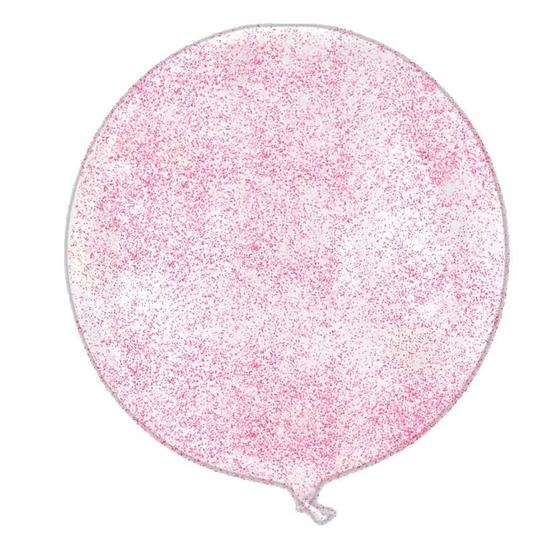 Balão Bubble Transparente com Glitter Rosa - 18" 45cm - 01 Unidade ...