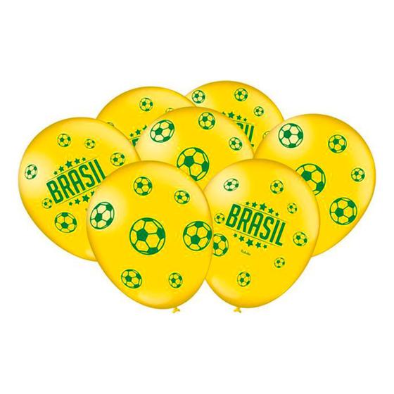 Balão Especial Impresso Do Brasil 25 Un Bexiga Amarela Tam 9 ...