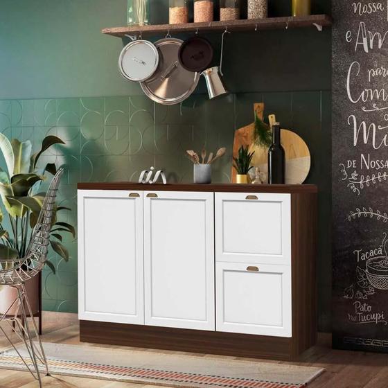 Balcão 2 Portas 2 Gavetas Com Tampo Estilo Americano Nogueira Branco ...