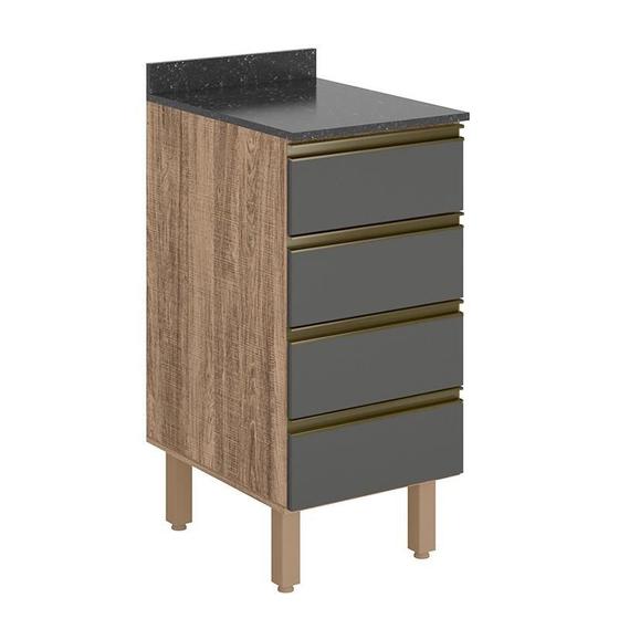 Balcão 4 Gavetas Kali Premium 40cm Carvalho/Chumbo com Tampo MDF 25mm ...