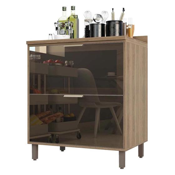Balcão Cozinha 80 cm 2 Gavetões Vidro Refleta Bronze Mel Luciane Móveis ...