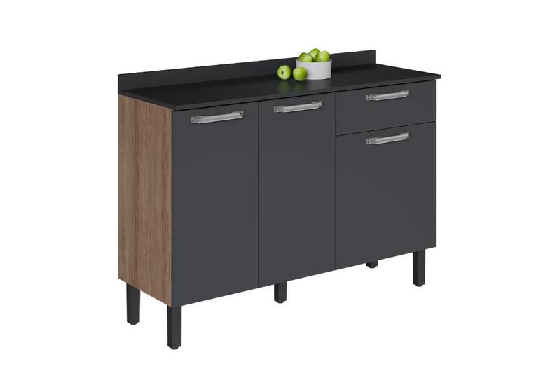 Balcão Cozinhas Itatiaia Vegas - 3 Portas e 1 Gaveta - Grafite - Outros ...