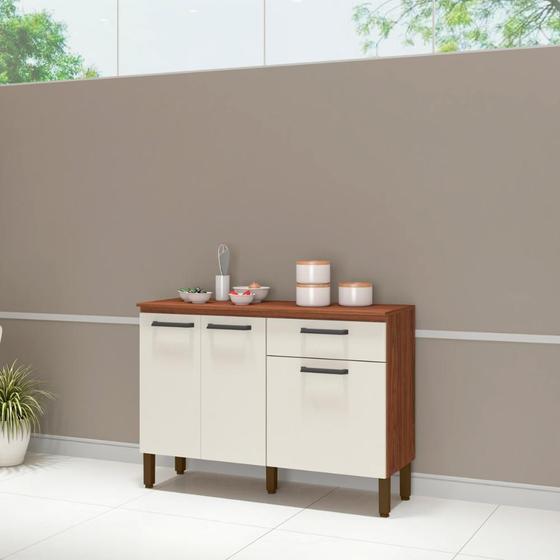 Balcão de Cozinha 120 cm 3 Portas e 1 Gaveta Nogueira Off White ...