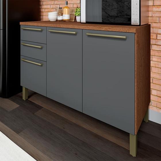 Balcão de Cozinha 120cm 3 Portas 2 Gavetas 100% MDF Napoli Prime Ronipa ...