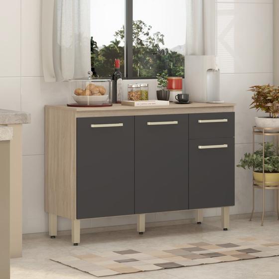 Balcão de Cozinha Para Pia Organizador Multiuso 3 Portas 1 Gaveta Dama Marrom Madeira Preto ...