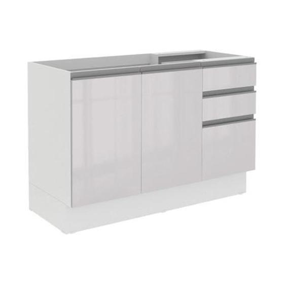Balcão de Pia 120cm Branca com 2 gavetas Puxador em Perfil Alumínio ...