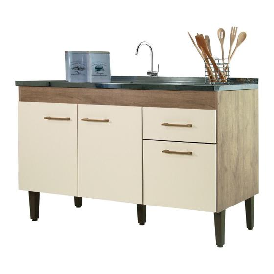 Balcão De Pia 120cm Gabinete De Cozinha 3 Portas 1 Gaveta Sem Tampo com Pés Ajustáveis ...