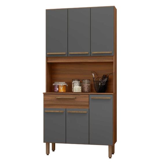 Balcão Kit Cozinha Compacto 6 Portas 1 Gaveta com Puxadores Usinados ...