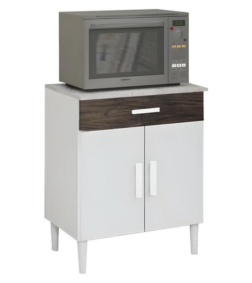 Balcão Microondas Simples Cozinha 2 Portas e 1 Gaveta - Branco/rústico ...