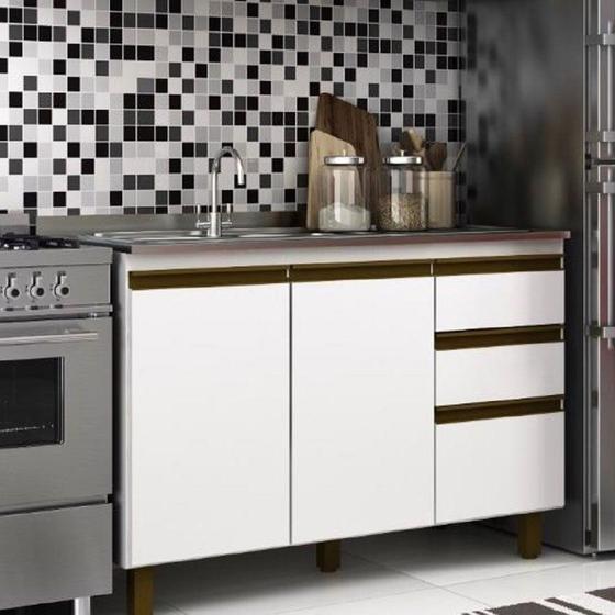 Balcão Multiuso de Cozinha sem Pia com 02 Portas e 03 Gavetas Yasmin ...