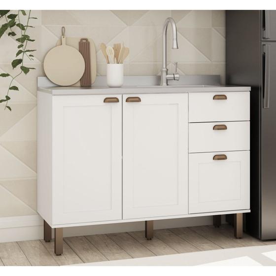 Balcão Para Cozinha 2 Portas 3 Gavetas Provençal sem Tampo Iluminata ...