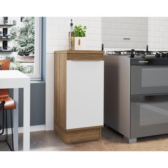 Balcão para Cozinha com Rodapé 40cm 1 Porta Paola Delmarco Mel/Branco ...