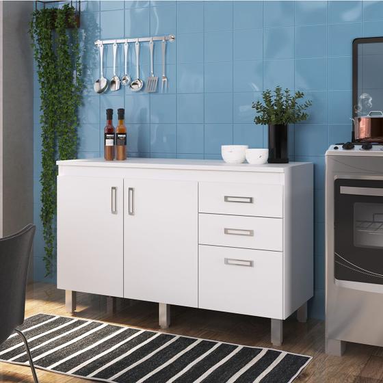 Balcão Para Cozinha Com Tampo 3 Portas 2 Gavetas Trevalla Flex Branco ...