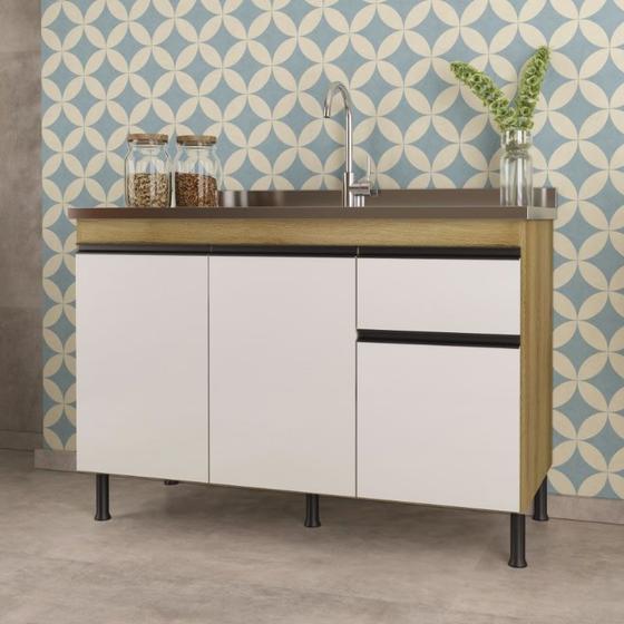 Balcão Para Pia 1,20m Gabinete Cozinha Sem Tampo - Off White - Indékes ...