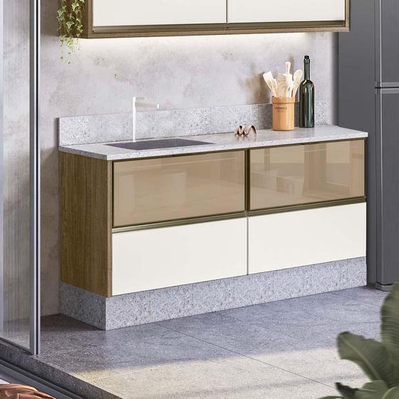 Balcão para pia de cozinha 160cm com gavetas e vidro reflecta em ...