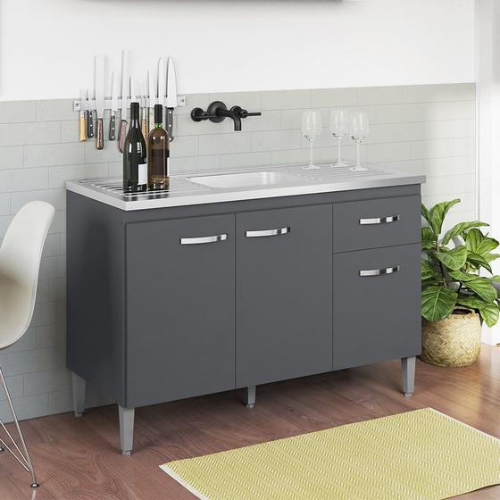 Balcão para Pia Gabriela sem Tampo 120cm 3 Portas 1 Gaveta - AJL Móveis - Outros Móveis ...