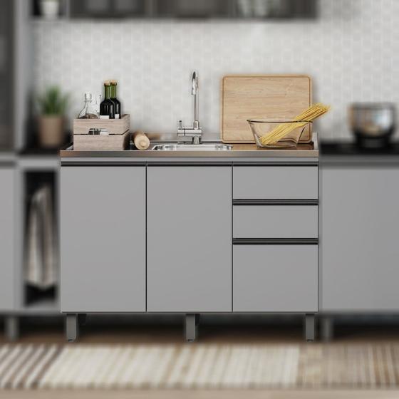 Balcão Pia 120 cm Organizador 2 Portas 03 Gavetas Cozinha Modulada ...