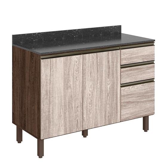 Balcão Pia Kali Premium 120cm 2 Portas Amêndoa/Arezzo Rústico com Tampo ...