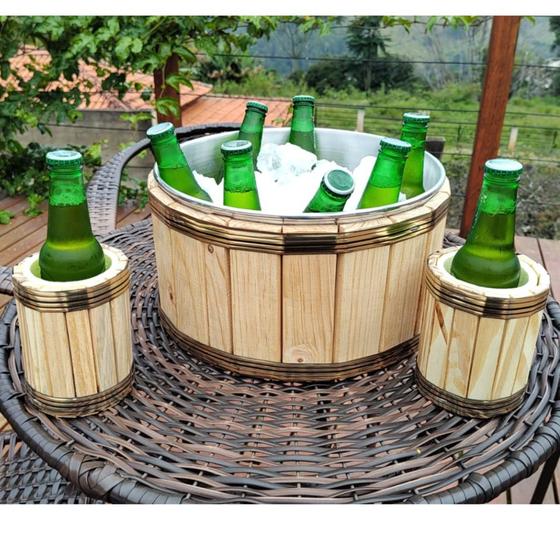Balde de gelo cerveja bebidas Madeira Rustica 9litros Com 2 Pota Latas ...