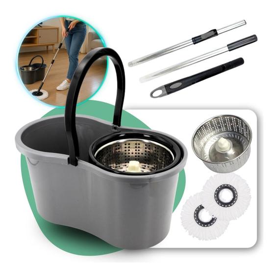 Balde Mop De Limpeza Profissional 360 Graus Uso Geral 2 Refil Linha ...