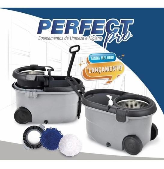 Balde Perfect Mop Move Inox 3 Refis Recipiente Sabão E Rodas +02 Refil ...