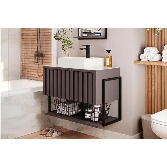 Bancada de Banheiro Suspenso Frisê Havaí Ripado 1Pta Basculante c/Cuba ...