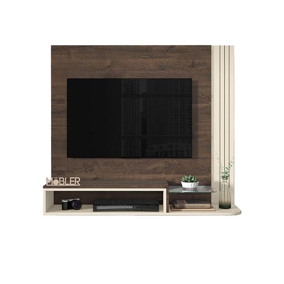 Bancada Home Painel Trix Ripado Madeira p/ TV 48 Polegadas Madero/ Off White - Mobler - Rack com ...