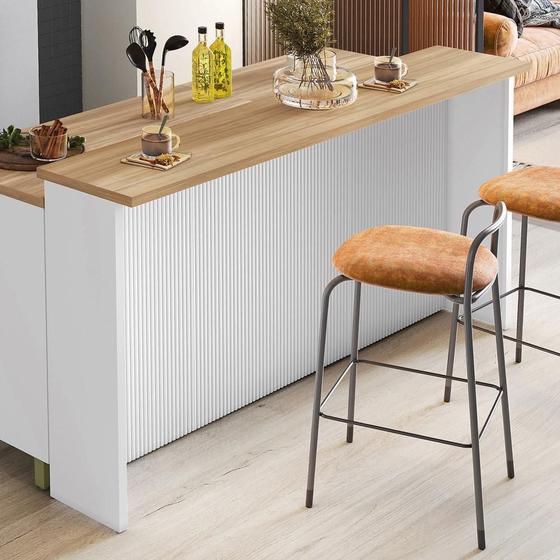Bancada para Cozinha Painel de Ilha Ripado Nesher 200 cm MDF Branco Nature - Bancada de Cozinha ...