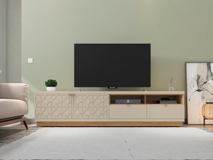 Bancada Rack Para TV até 75 Polegadas 218 Cm Renda Off White / Buriti - Caemmun - Rack com ...