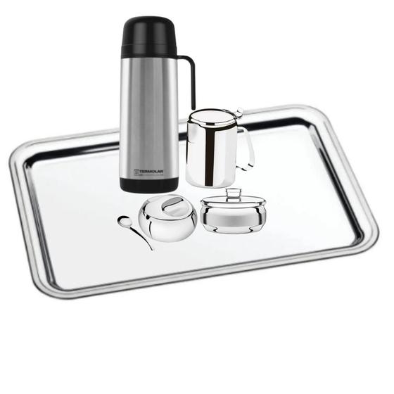 Bandeja Garrafa Termica Leiteira Açucareiro Mantegueira Inox Kit Café ...