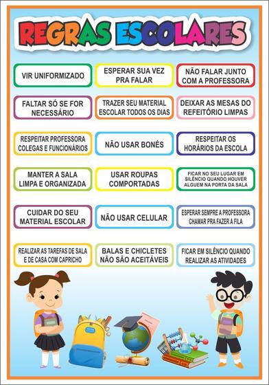 Banner Escolar Regras Escolares - 85x60cm - Fabrika De Festa - Banner ...