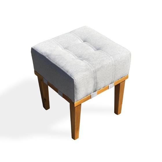 Banquinho Puff Para Sala Quadrado Madeira Linho Cinza - Sanna Decor ...