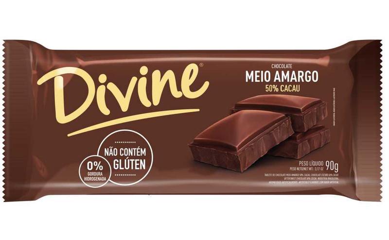 Barra chocolate meio amargo 50% cacau 90g divine - Recheio para Doces ...