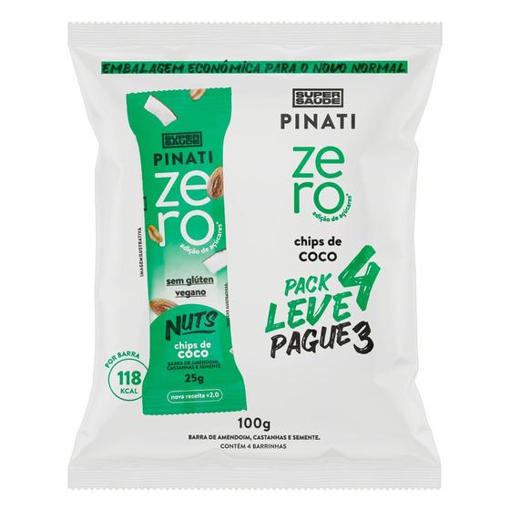 Barra de Cereais Pinati Nuts Zero Chips de Coco Leve 4 Pague 3 com 4 unidades de 25g cada ...