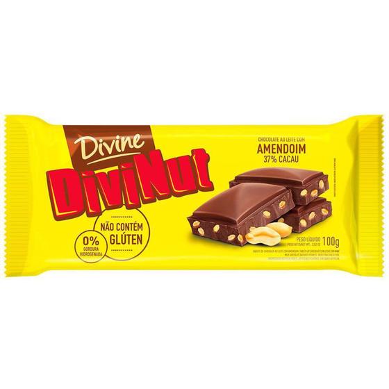 Barra de Chocolate ao Leite com Amendoim Sem Glúten Divine 90g *Val ...