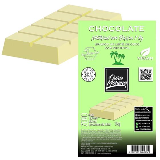Barra De Chocolate Branco Feito Com Leite De Coco Diet Com Eritritol