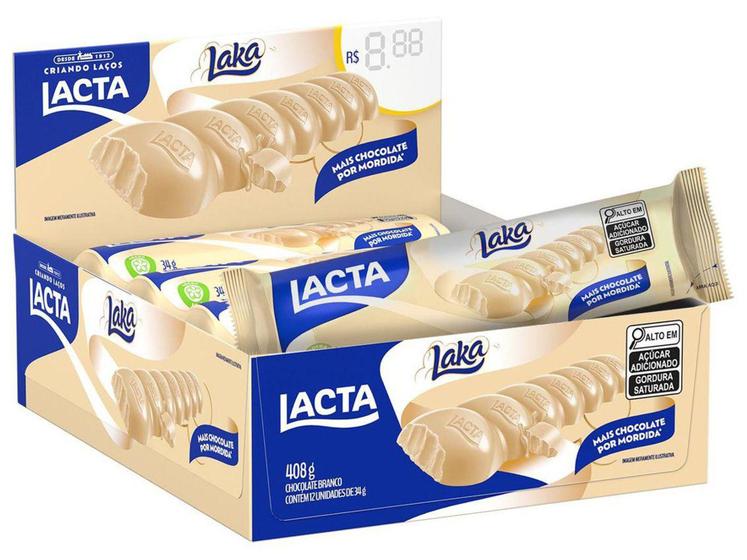 Barra de Chocolate Lacta Laka Branco 34g - Display com 12 Unidades ...