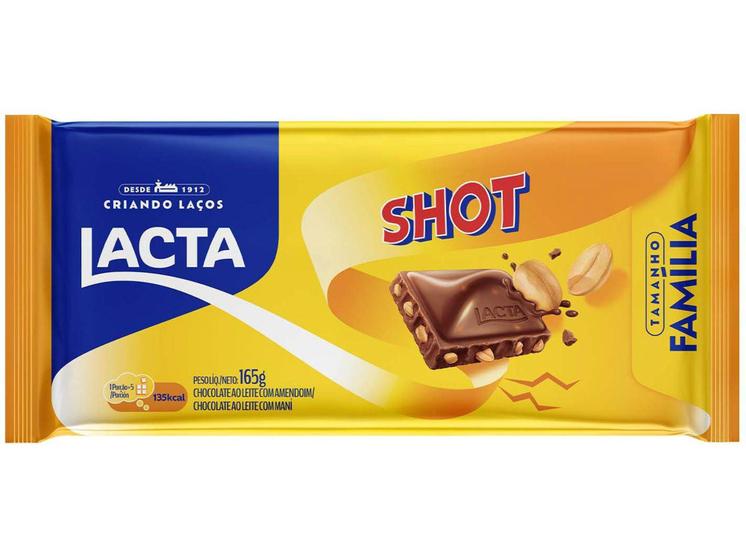 Barra de Chocolate Shot Ao Leite com Amendoim - 165g Lacta - Chocolate / Barra de Chocolate ...