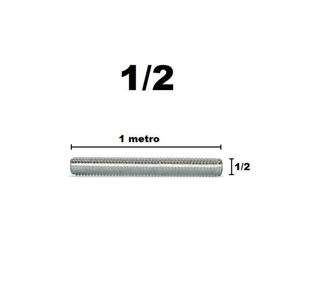 Barra Roscada 1 Metro 1/2 Rosqueada Zincada com 4 Porcas e 4 Arruelas ...