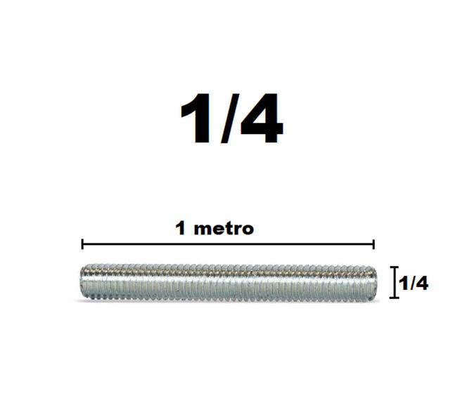 Barra Roscada 1 Metro 1/4 Rosqueada Zincada com 4 Porcas e 4 Arruelas ...
