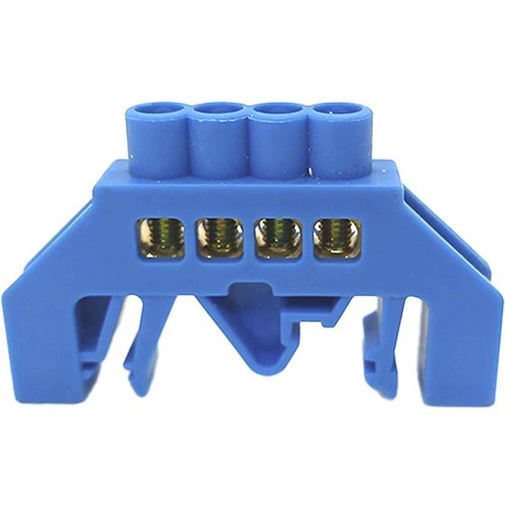 Barramento Terminal Barra Neutro para Trilhos Din ou Fixo Azul 4 Furos ...