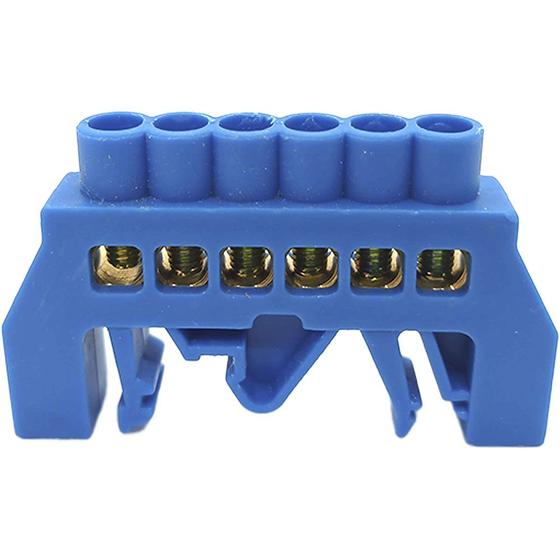 Barramento Terminal Barra Neutro para Trilhos Din ou Fixo Azul 6 Furos ...