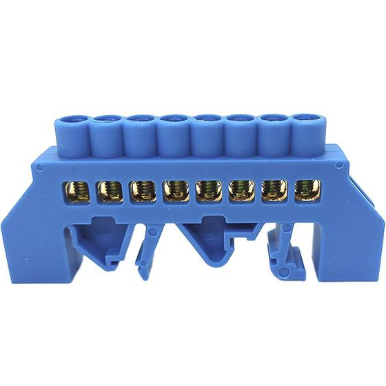 Barramento Terminal Barra Neutro para Trilhos Din ou Fixo Azul 8 Furos ...