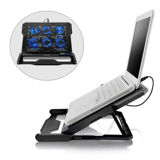 Base cooler para notebook até 17'' ergonômica com 6 fans led azul 1500 ...