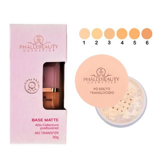 Base Matte Alta Cobertura 30g PhalleBeauty + Pó Translucido ...