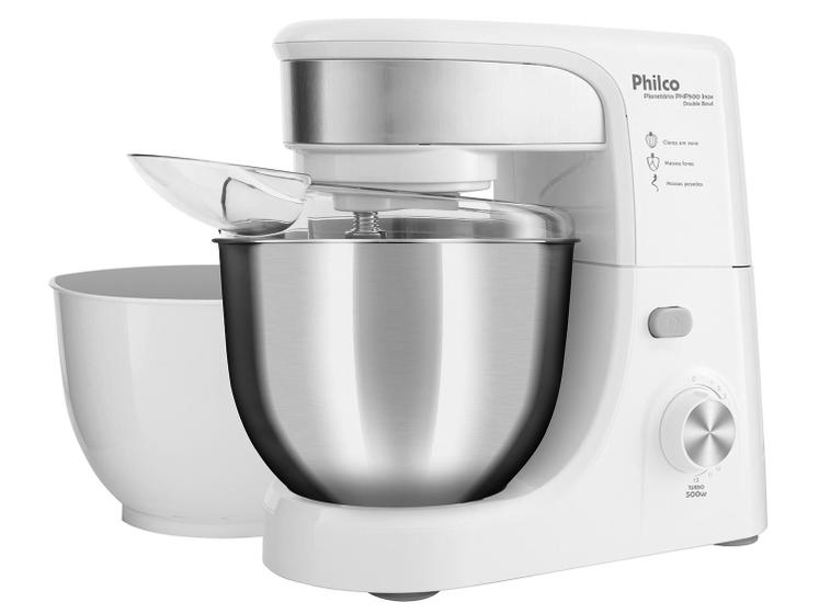 Batedeira Planetária Philco Branco e Prata 500W - Turbo Inox Double Bowl PHP500 12 Velocidades ...